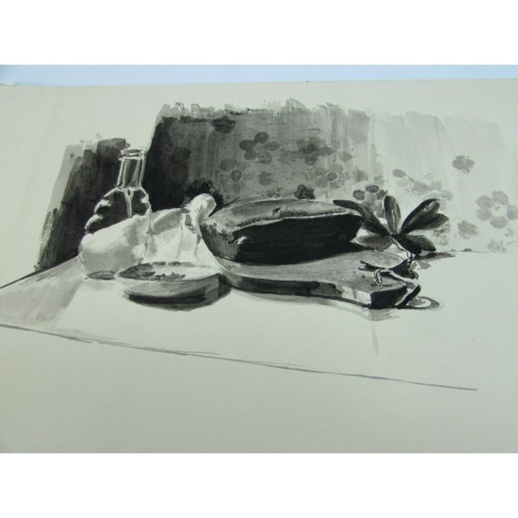 Art | Vintage Drawing Still Life Bread On Table 1976 Artist Susan Wohl ...